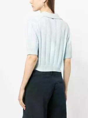 SYSTEM Knitted Cropped Top With Spread Collar
