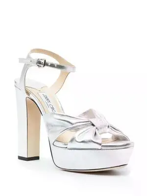 JIMMY CHOO Heloise 120 Metallic Nappa Leather Block Heel Sandals - Silver