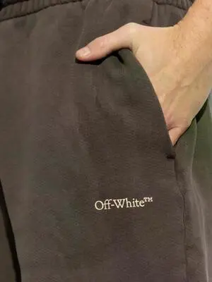 Off-White Cotton Track Shorts With Signature Arrows Motif
