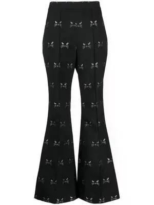 MACGRAW Patterned Jacquard Flared Trousers - Black