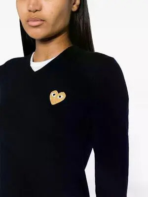 Play Comme Des Garcon V-neck Wool Sweater With Heart Patch