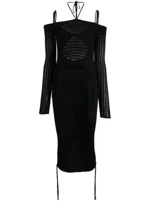 ANDREĀDAMO Cold-shoulder Knitted Midi Dress
