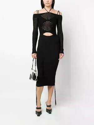 ANDREĀDAMO Cold-shoulder Knitted Midi Dress