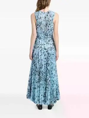 Proenza Schouler Sleeveless V-neck Pleated Maxi Dress - Blue