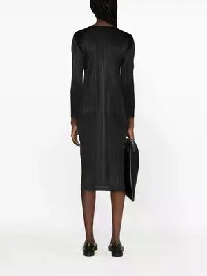 Issey Miyake September Plissé-satin Midi Dress - Black