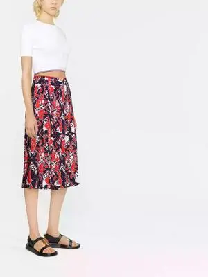 Valentino Garavani Pleated Graphic Print Midi Skirt