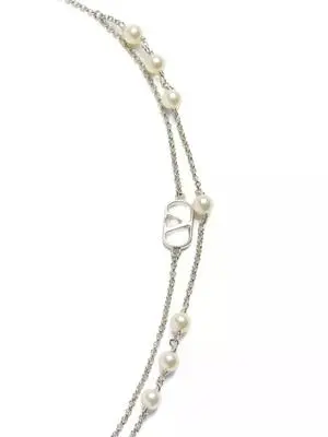 Valentino Garavani Vlogo Signature Pearl Embellished Necklace - Silver