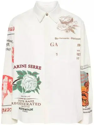 MARINE SERRE Mix-print Cotton Shirt - Neutrals