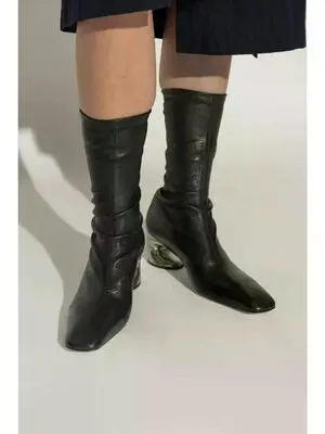 JIL SANDER Nappa Leather Ankle Boots With Sculptural Heel