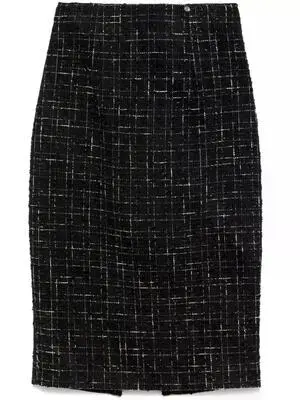 NISSA High-waisted Bouclé Midi Skirt - Black
