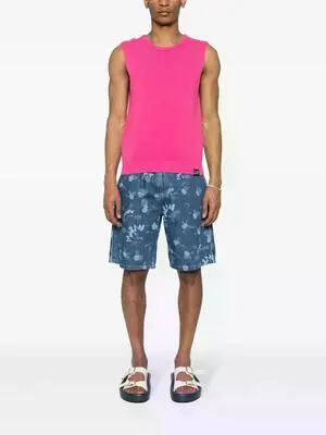 Marni All-over Logo Print Denim Shorts - Blue