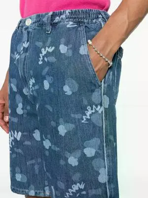 Marni All-over Logo Print Denim Shorts - Blue