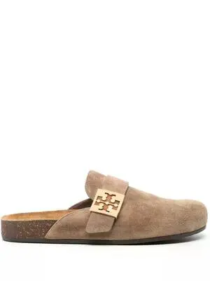 Tory Burch Logo Plaque Suede Mules - Neutrals
