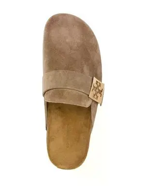 Tory Burch Logo Plaque Suede Mules - Neutrals