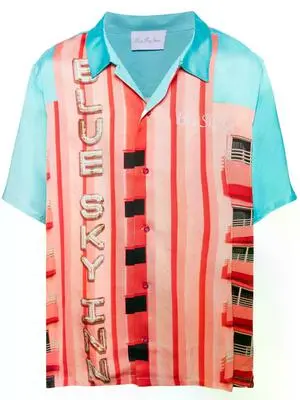 BLUE SKY INN Inn Sign-print Satin Shirt Red