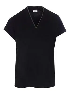 Brunello Cucinelli V-neck Top With Monili Detail - Black