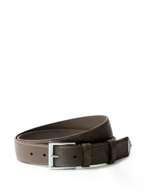 Prada Grained Leather Belt With Silver-tone Buckle - Brown