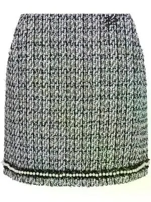 Karl Lagerfeld Bouclé Mini Skirt With Faux Pearl Embellishments - Black