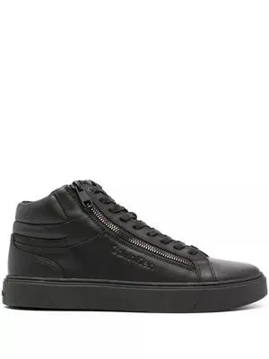 Calvin Klein Debossed Leather High-top Sneakers - Black
