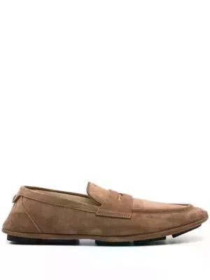Dolce & Gabbana Suede Loafers With Logo Plaque - Brown