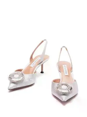 AQUAZZURA Crystal Hoop Slingback Pumps - Silver