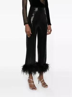 NISSA Sequin Feather Trimmed Trousers