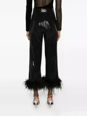 NISSA Sequin Feather Trimmed Trousers