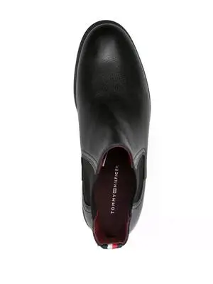 Tommy Hilfiger Monogram Plaque Leather Ankle Boots