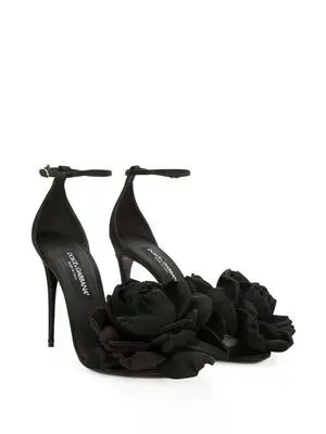 Dolce & Gabbana Keira Floral-appliqué Satin Sandals - Black