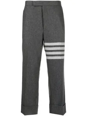 Thom Browne Wool-cashmere Blend Tailored Trousers With Signature 4-bar Stripe - Grey