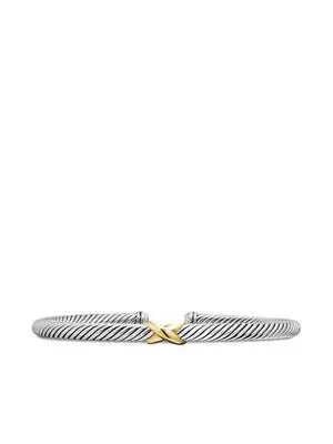 David Yurman 18kt Yellow Gold And Sterling Cable Station Bracelet - Silver