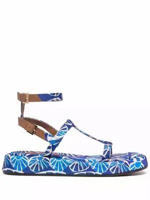 La DoubleJ Jazzy Seashell-print Flat Sandals - Blue