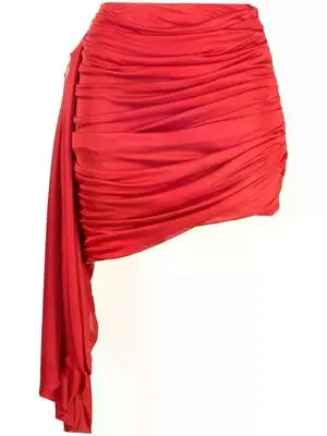 ANDREĀDAMO Ruched Asymmetric Mini Skirt - Red