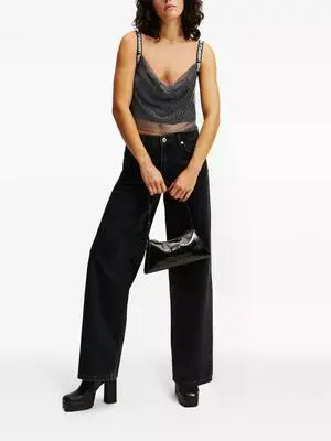 Karl Lagerfeld Chainmail Embellished Cowl Neck Cropped Top