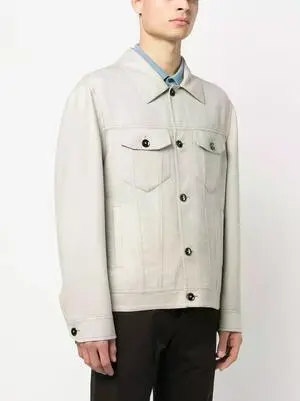 Brioni Beige Virgin Wool Blend Trucker Shirt Jacket