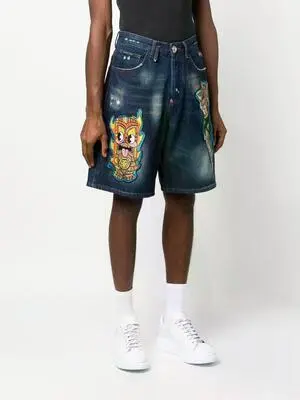 Philipp Plein Patch-detail Knee-length Denim Shorts