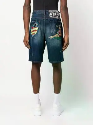 Philipp Plein Patch-detail Knee-length Denim Shorts
