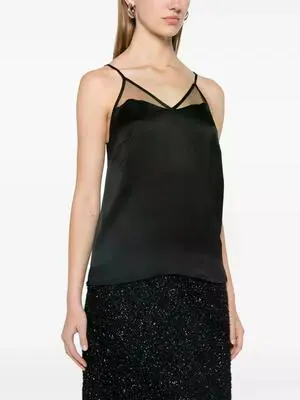 TWINSET Sleeveless V-neck Satin Top With Tulle Inserts