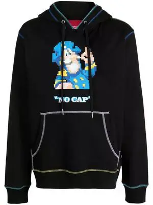 MOSTLY HEARD RARELY SEEN 8-BIT Graphic Print Cotton Hoodie With Contrast Stitching - Black