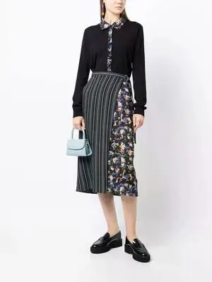 Paul Smith Panelled Stripe And Floral Print Midi Skirt