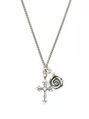 Emanuele Bicocchi Rose And Cross Pendant Necklace - Silver