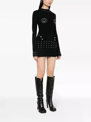 Off-White Eyelet-embellished Pleated Minidress - Black