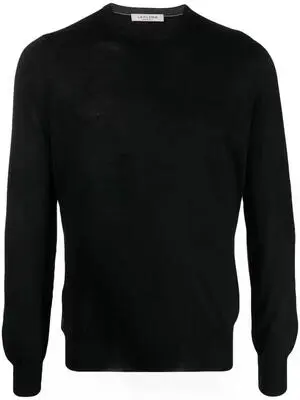 FILERIA Round Neck Fine Knit Virgin Wool Sweater - Black