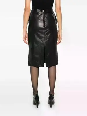 MANOKHI Leather Midi Skirt - Black