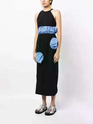 ENFOLD Halterneck Striped Panel Midi Dress