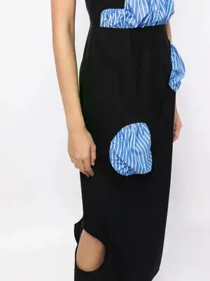 ENFOLD Halterneck Striped Panel Midi Dress