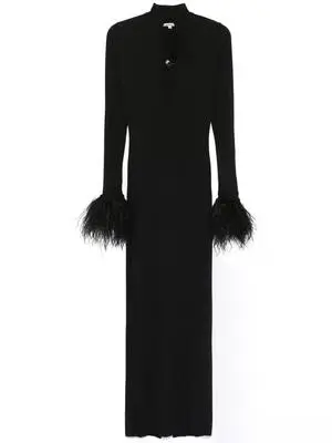 MANURI Luna Maxi Dress With Feather Trim - Black