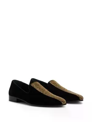 GIUSEPPE ZANOTTI Velvet Tuxedo Loafers With Crystal Embellishment
