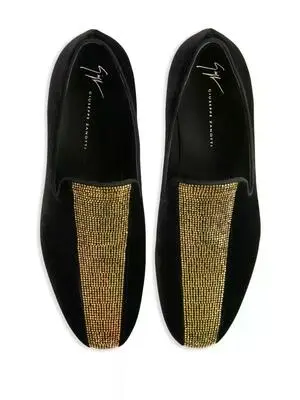 GIUSEPPE ZANOTTI Velvet Tuxedo Loafers With Crystal Embellishment
