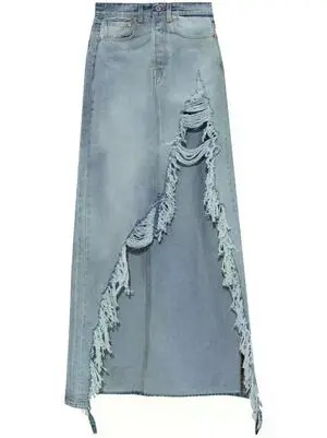 Vetements Draped Distressed Denim Maxi Skirt - Blue